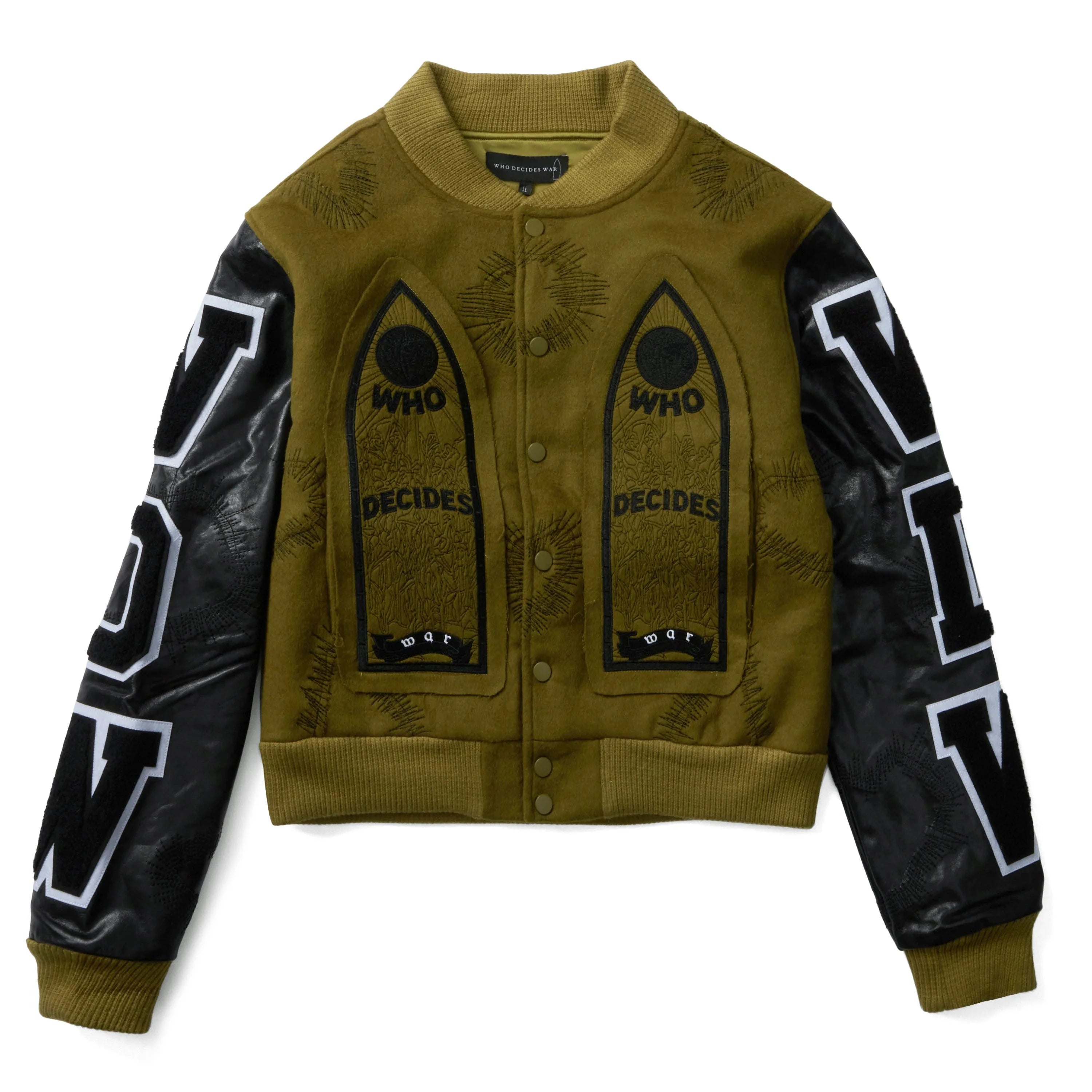 Who Decides War Namesake Varsity Jacket – The Atelier
